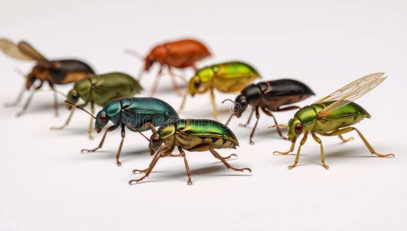 Colorful Insects Congregate on a Pristine Backdrop White Stock ...
