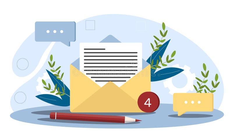 Concept of Communication. Envelope with a Document Inside, Pencil, Chat ...