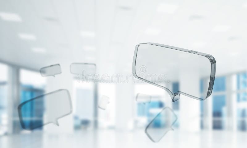 Concept of Communication by Glass Empty Chat Icon on Office Back Stock ...