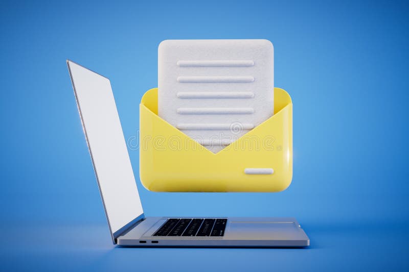 The Concept of Communication Via Emails. a Laptop and an Envelope with ...