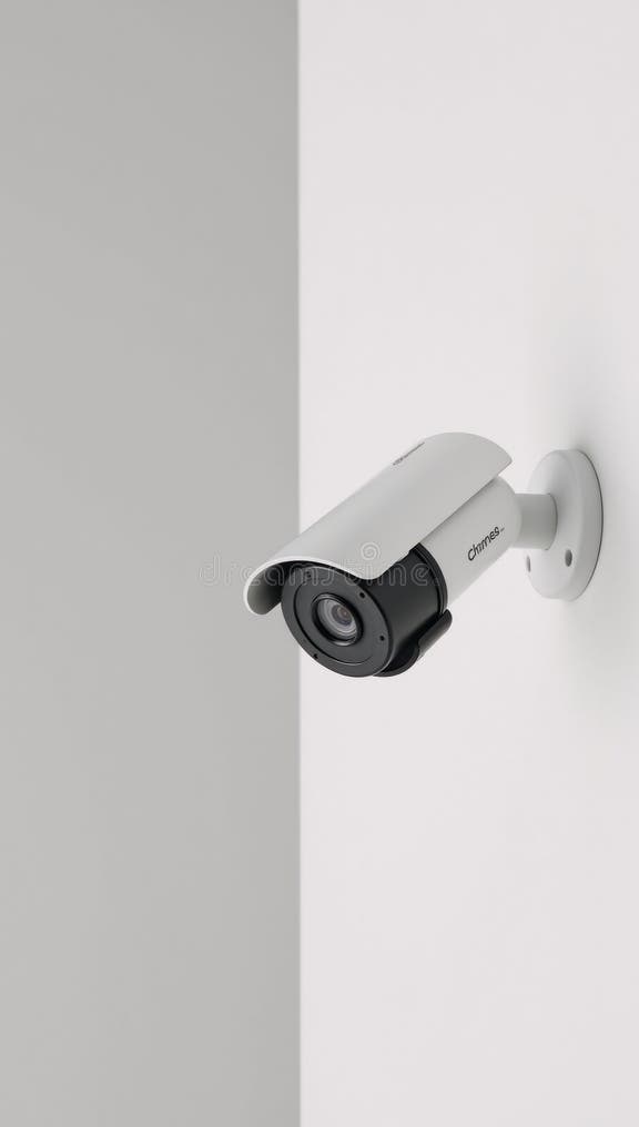 Compact Security Camera on White Wall Ideal for Surveillance Systems ...