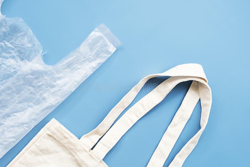 Concept of Comparison Reusable Textile Bag and Disposable Plastic ...