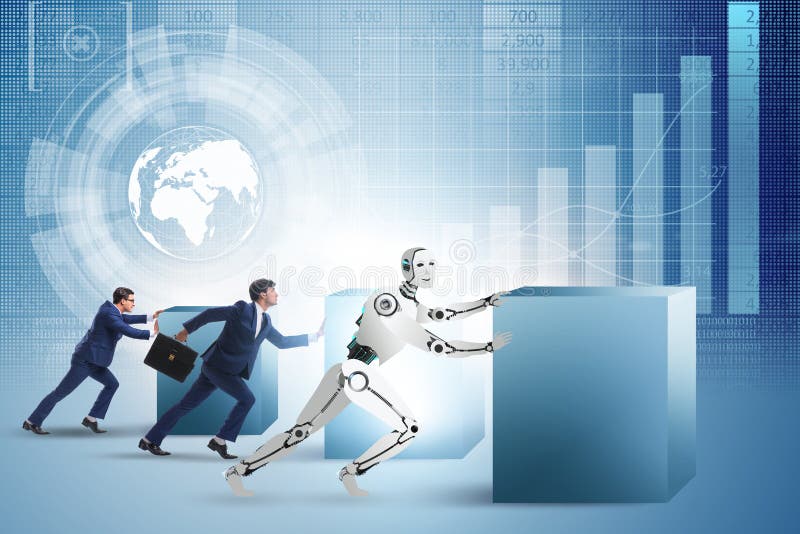 Concept of Competition between Robots and Humans Stock Image - Image of ...