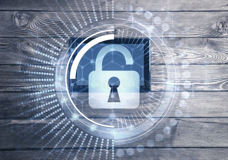 Concept of Computer Access with Media Lock Icon on Tablet Screen Stock ...