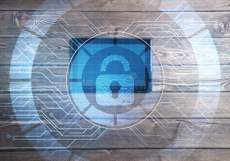 Concept of Computer Access with Media Lock Icon on Tablet Screen Stock ...