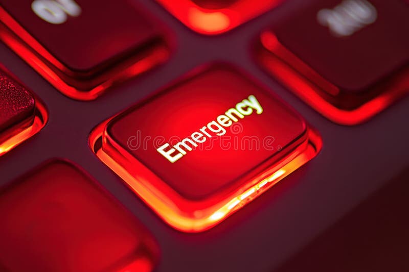 Concept of Computer Keyboard Key with the Glowing Red Word Emergency on ...