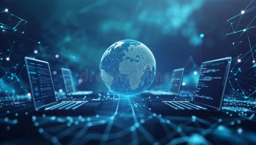 Concept of Computer Network and Internet Communication. 3D Illustration ...