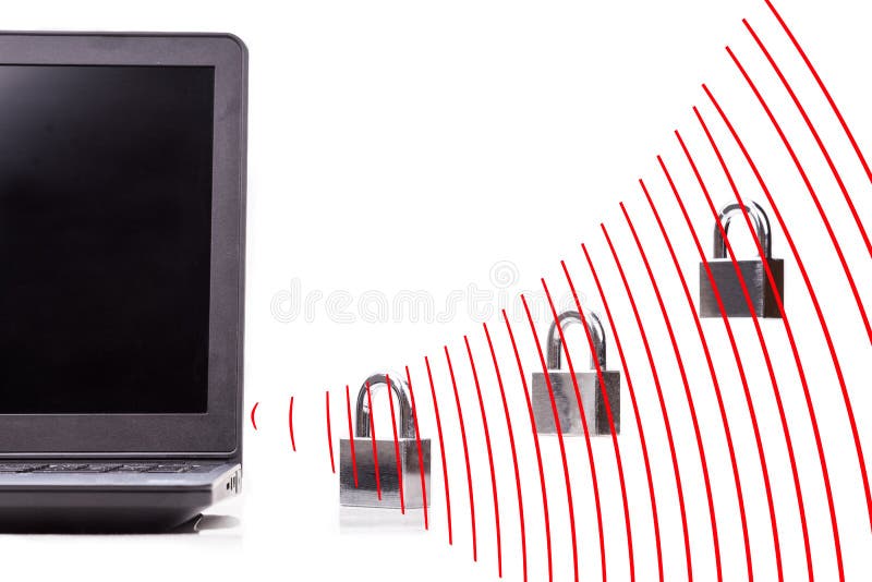 Concept of Computer Network Security with Padlock Over WIFI Wave Stock ...