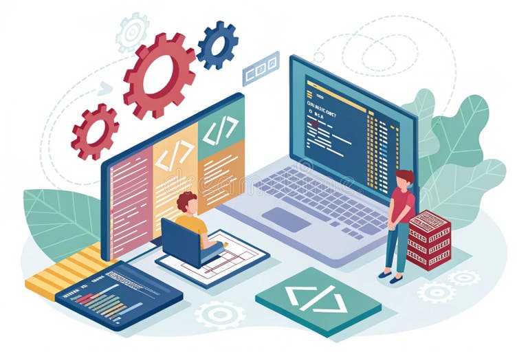 Concept of Computer Programming or Developing Software or Game. Illustration with Coding Symbols ...