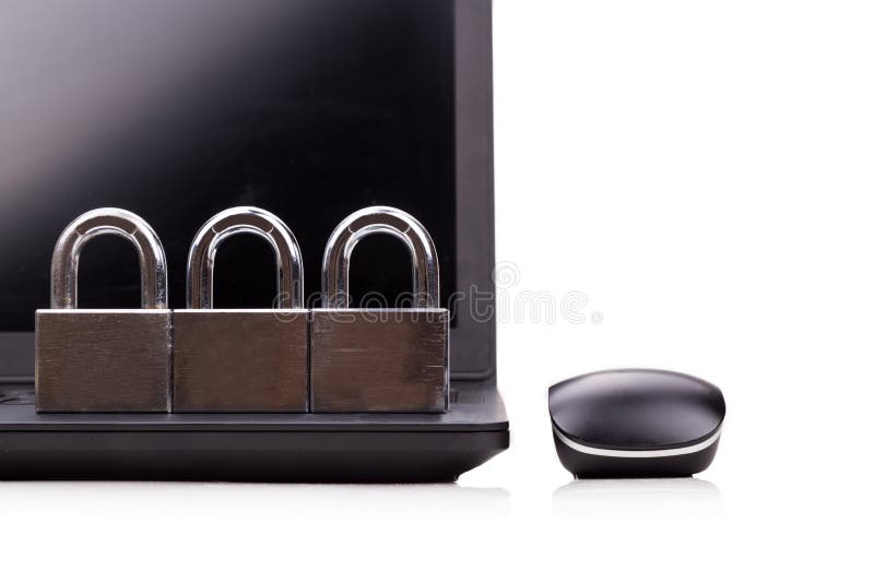 Concept of Computer Security with Padlock As Shield Over Laptop Stock ...