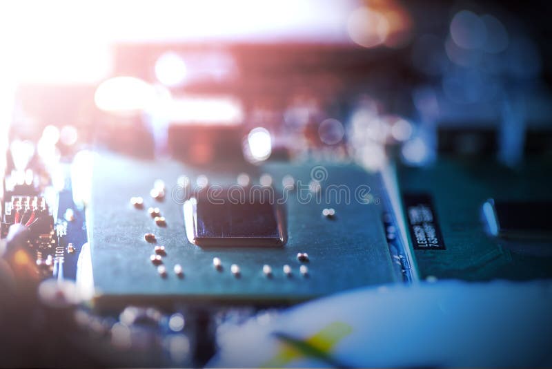 Concept of Computer Technology: Close Up of a Computer Chip on a ...