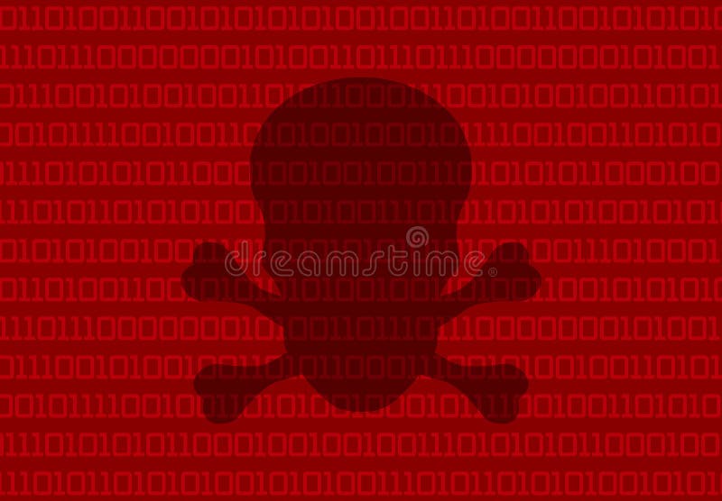 Concept of a Computer Virus and Binary Numbers with Red Skull Stock ...