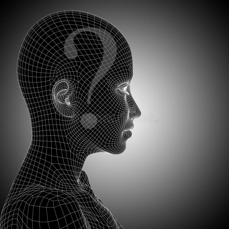 3D Illustration Wireframe Human Female Question Ask Head Stock ...