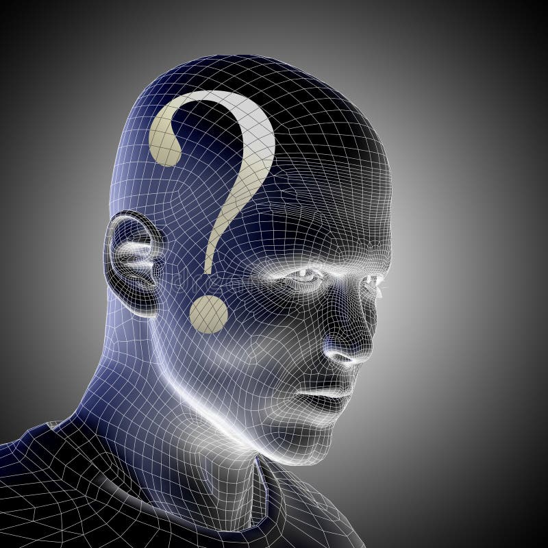3D Illustration Wireframe Human Male Man Question Ask Head Stock ...