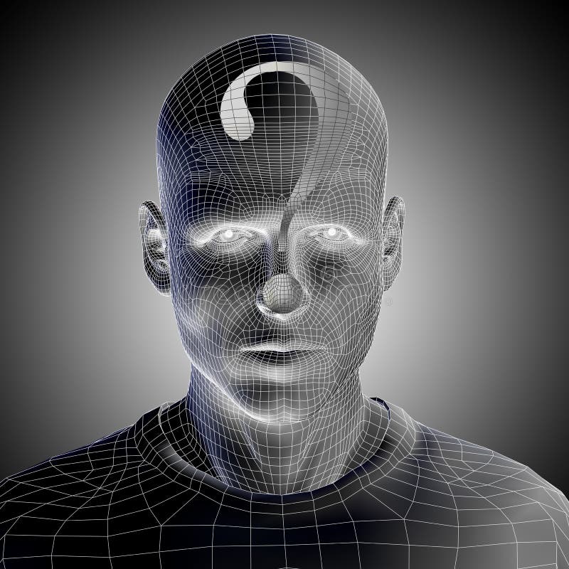 3D Illustration Wireframe Human Male Man Question Ask Head Stock ...