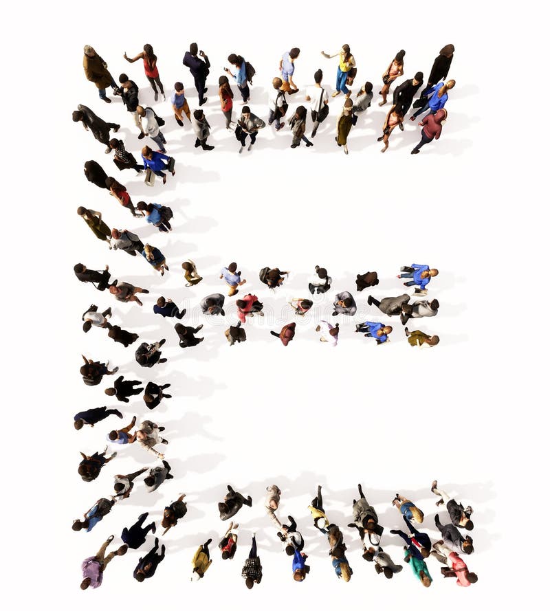Large Community of People Forming the Font E. 3d Illustration Metaphor ...