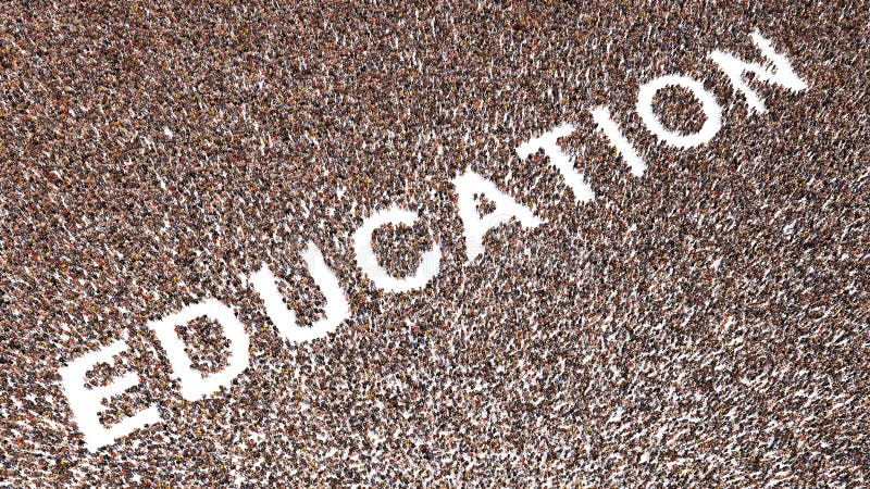 Conceptual Large Community of People Forming the Word EDUCATION. 3d ...