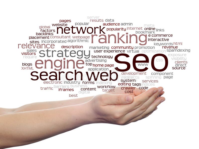 Search Engine Optimization, Seo Abstract Word Cloud in Hand Stock Photo ...