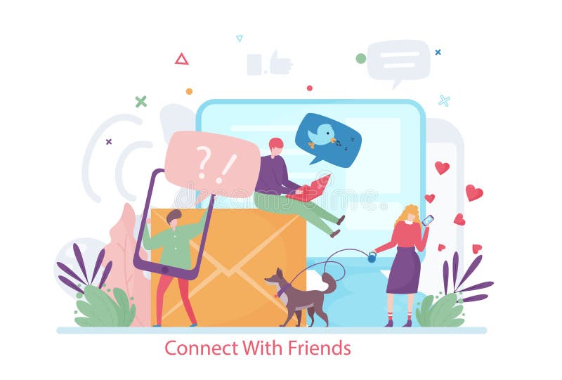Concept of Connect with Friends, Flat Design Vector Illustration Stock ...