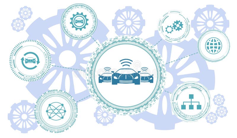 Concept of connected cars stock illustration. Illustration of cogwheels ...