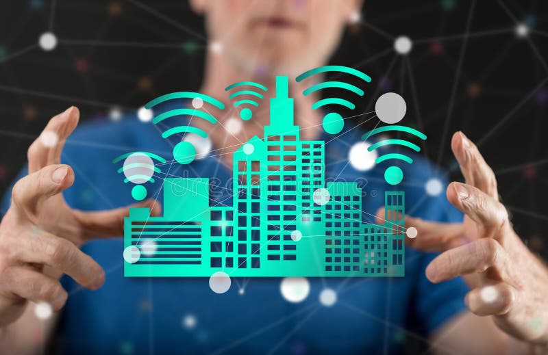 Concept of connected city stock illustration. Illustration of wifi ...