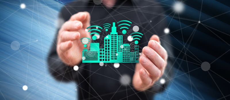 Concept of connected city stock image. Image of tower - 185332747