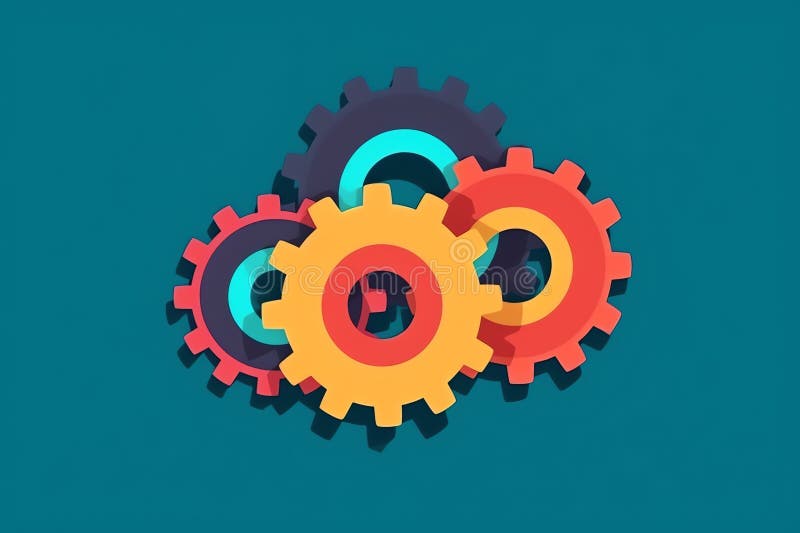 Connected Working Gears Icon Cog Wheels Flat Style Illustration ...