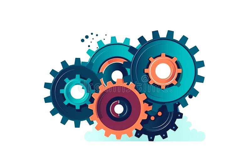 Connected Working Gears Icon Cog Wheels Flat Style Illustration ...