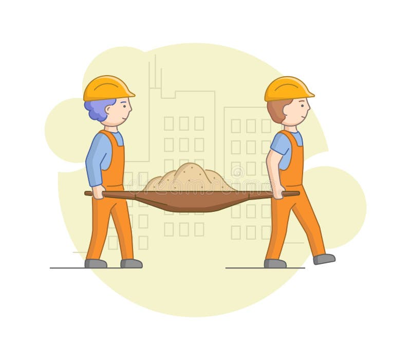 Concept of Construction and Heavy Labor Work. Workers Men in Protective ...