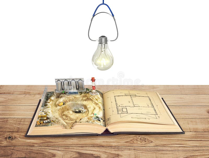 The Concept of Construction. Open Book with a Construction Site and a ...