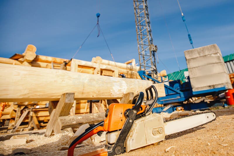 Concept of Construction of Wooden Houses from Solid Logs, Close-up ...