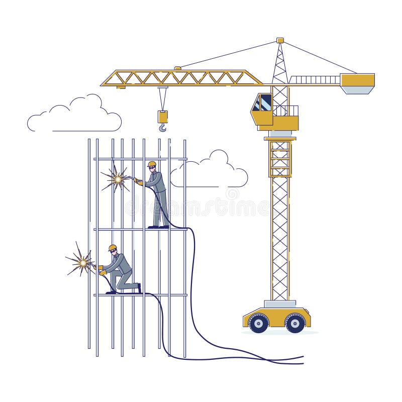 Concept of Construction. Workers Working Together Outdoors Stock Vector ...