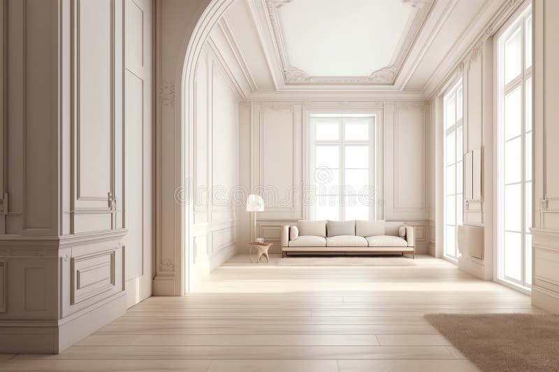 Contemporary Beige White Bright Empty Interior with Wall Panel and ...