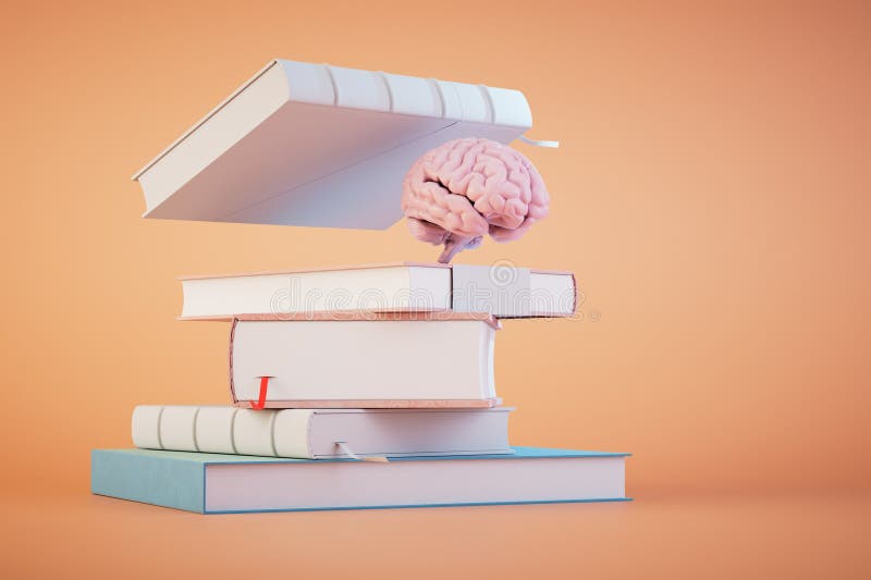 The Concept of Continuous Learning. a Stack of Books and a Brain on a ...