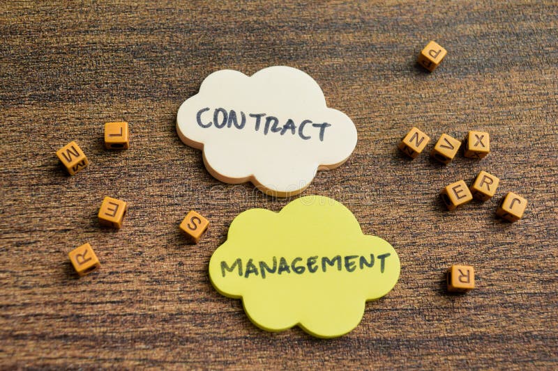 Concept of Contract Management Write on Sticky Notes Isolated on Wooden ...