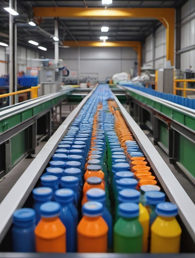 Conveyor Assembly Line with Garbage Bottles and Packaging, Industry ...