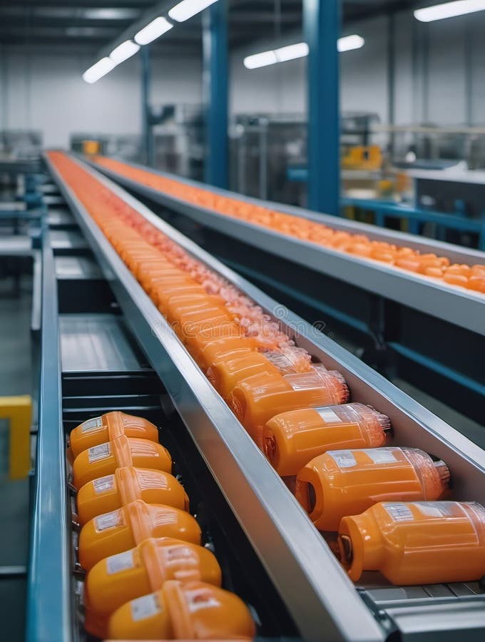 Conveyor Assembly Line with Garbage Bottles and Packaging, Industry ...