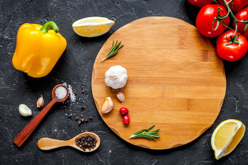 Concept Cook Work on Dark Background Top View Mock Up Stock Photo ...