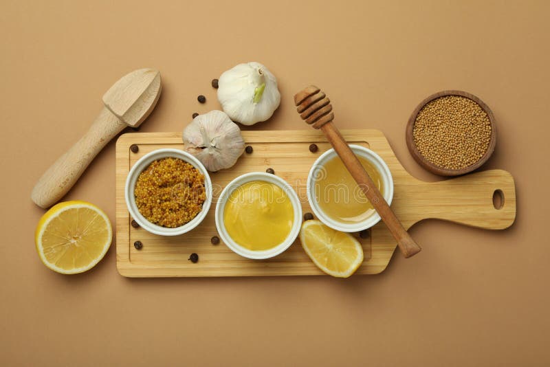 Concept of Cooking Honey Mustard Sauce, Top View Stock Image - Image of ...