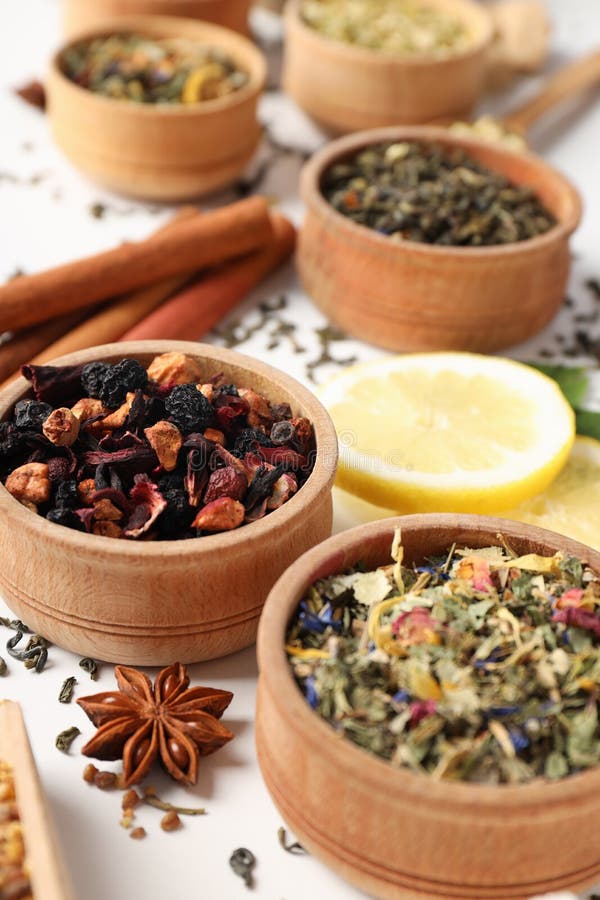 Concept of Cooking Tea with Different Types of Tea on White Background ...