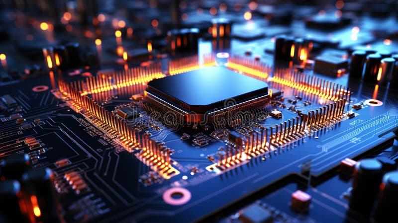 Concept CPU. Close-up of Modern Computer Micro Chip in Neon Light Stock ...