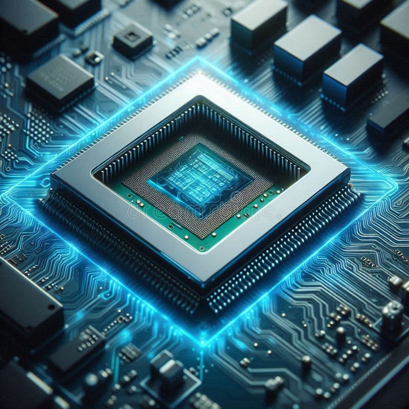 Concept CPU Microchip for AI and Data Network. Close-up View of Modern ...