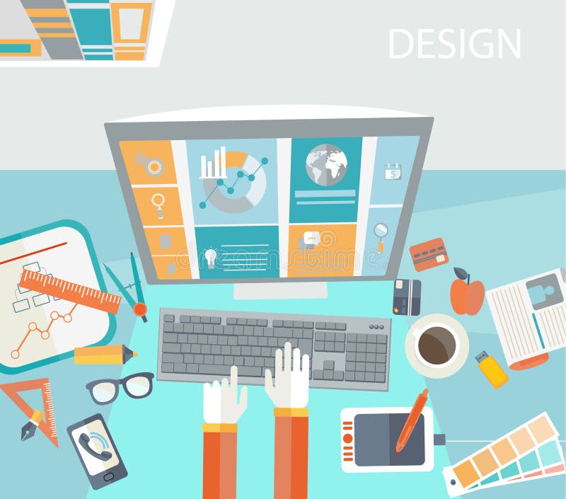 Concept of Creative Office Workspace. Stock Vector - Illustration of ...