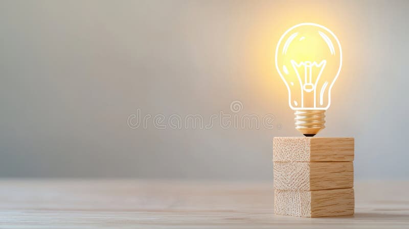 Concept of Creativity and Innovation with Light Bulb on Wooden Blocks ...