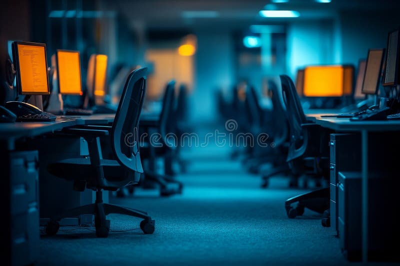 The Concept of Customer Care is Represented by Rows of Computer Desks ...