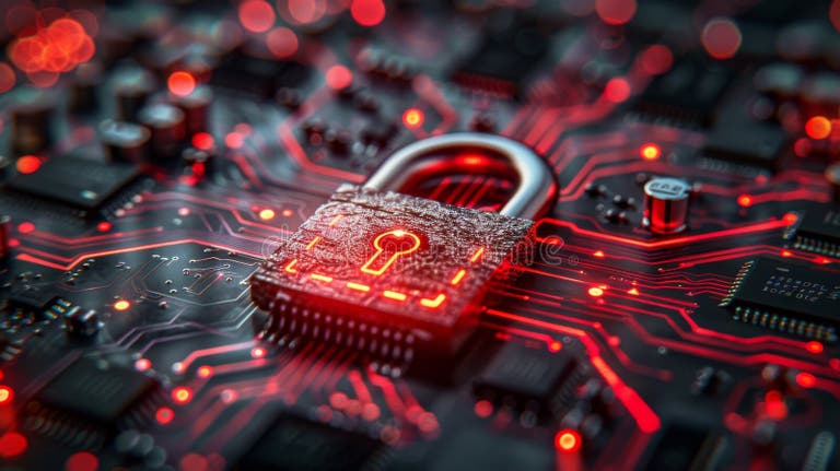 The Concept of Cyber Security, a Circuit Board with a Closed Padlock ...