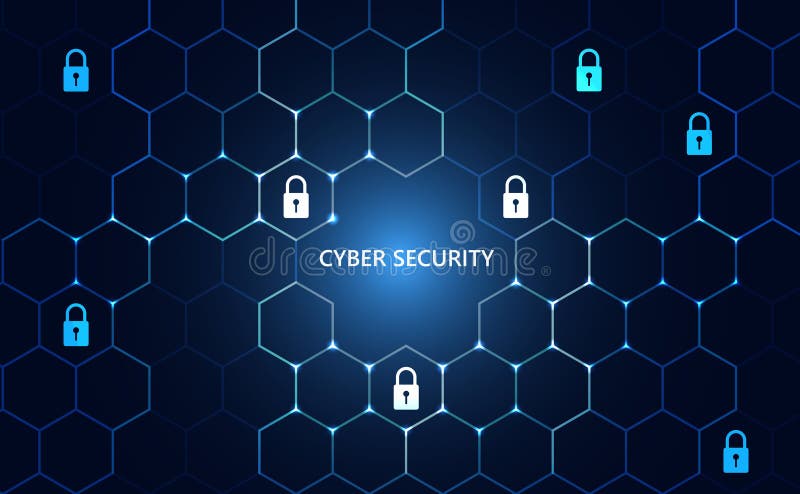 Concept of Cyber Security Padlock on Hexagonal Grid Blue Background Beautiful Stock Vector ...
