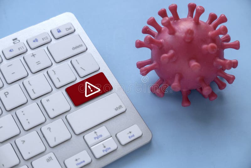 Concept of Cyber Threat, Hacker, Computer Virus. Danger Sign on ...