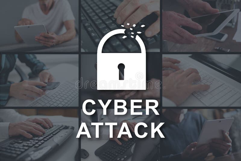 Het Concept Van De Cyberaanval Op Zwarte Achtergrond Stock Foto - Image ...