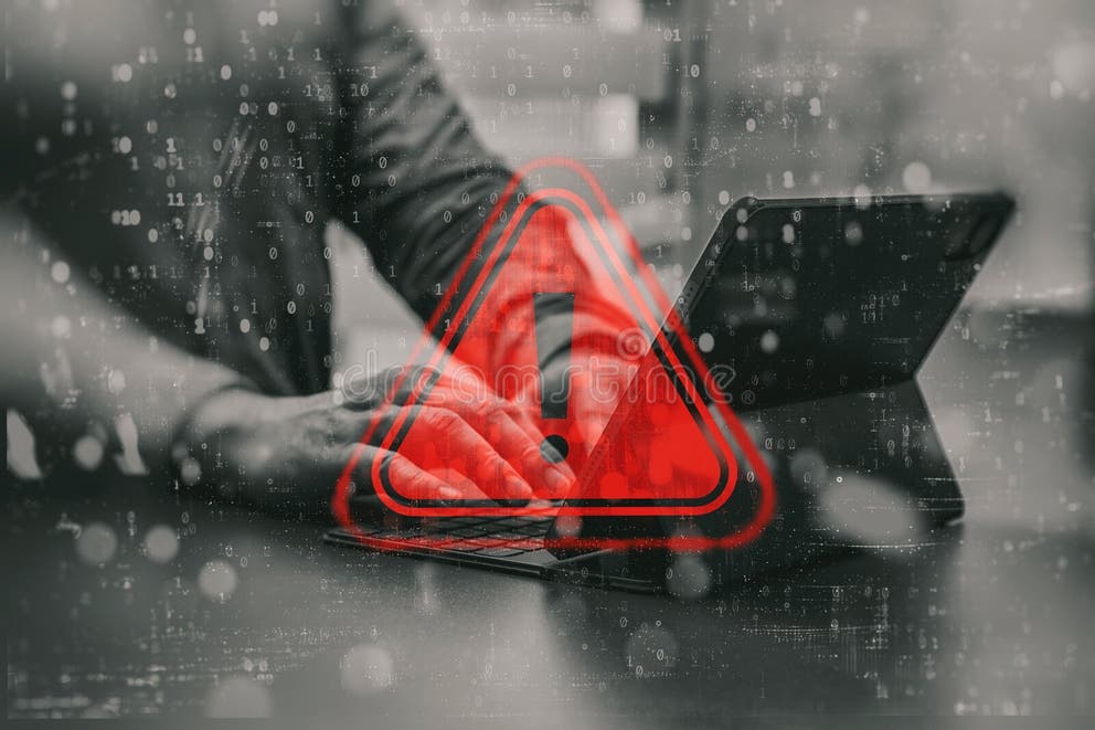 Concept Cybersecurity Alert. a Hacker is Working with a Laptop Stock ...